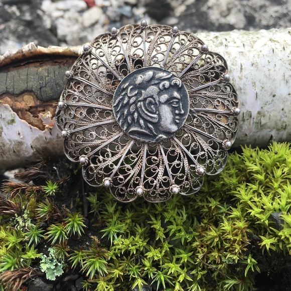 Vintage | Jewelry | Vintage 80 Silver Filigree Roman Coin Brooch | Poshmark